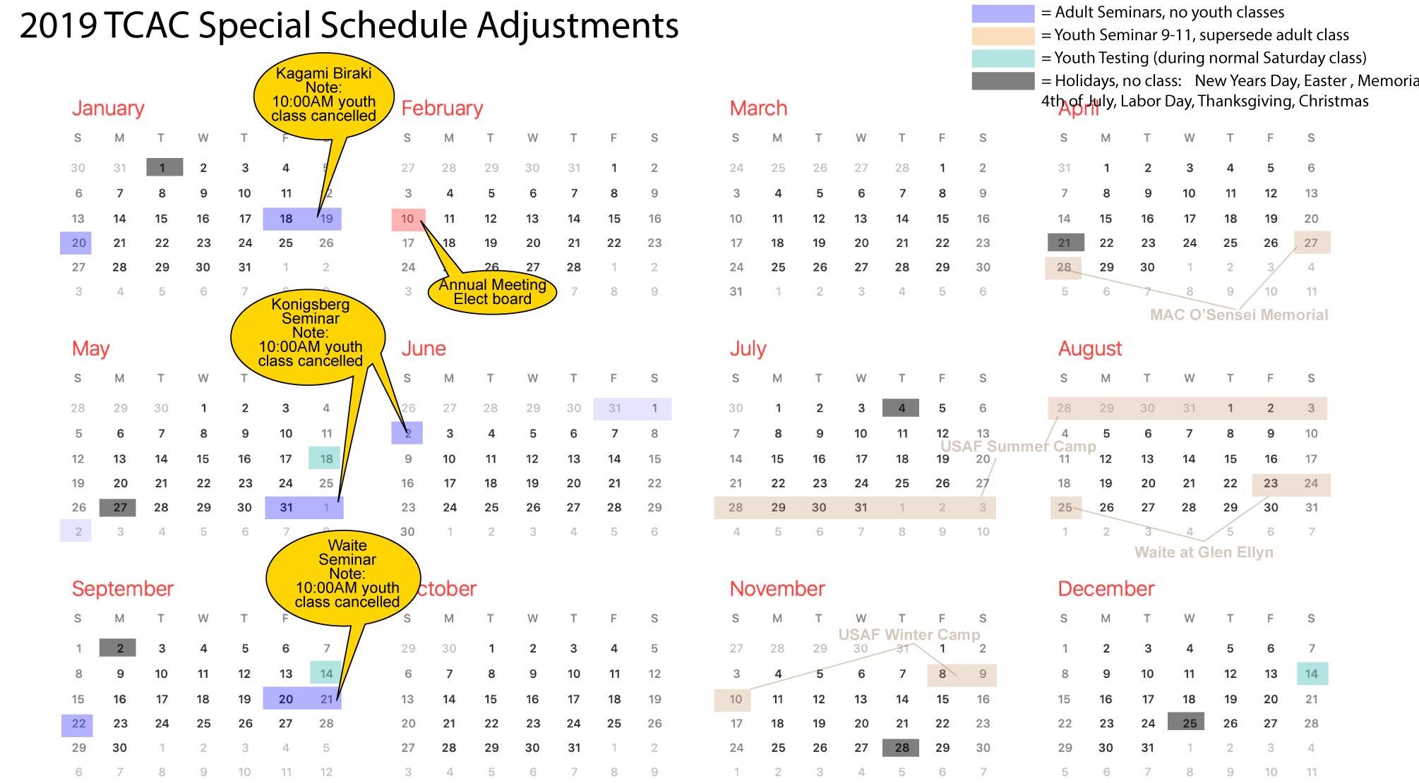 2019 Special Events Calendar Adjustments | Twin Cities Aikido Center